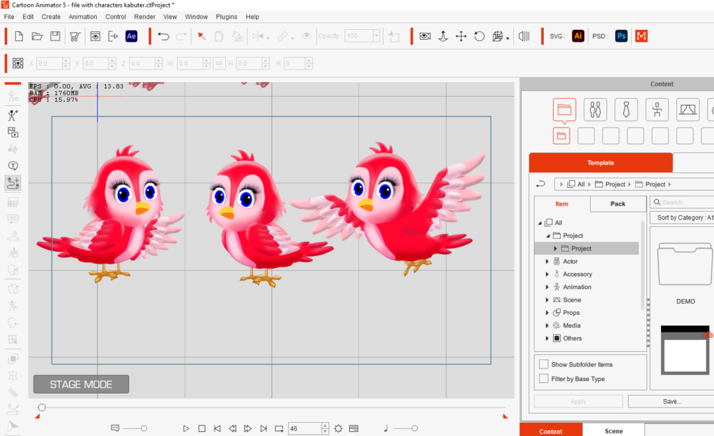 Cartoon Animator 4/5 Bird Character With Motion - Animation Easy